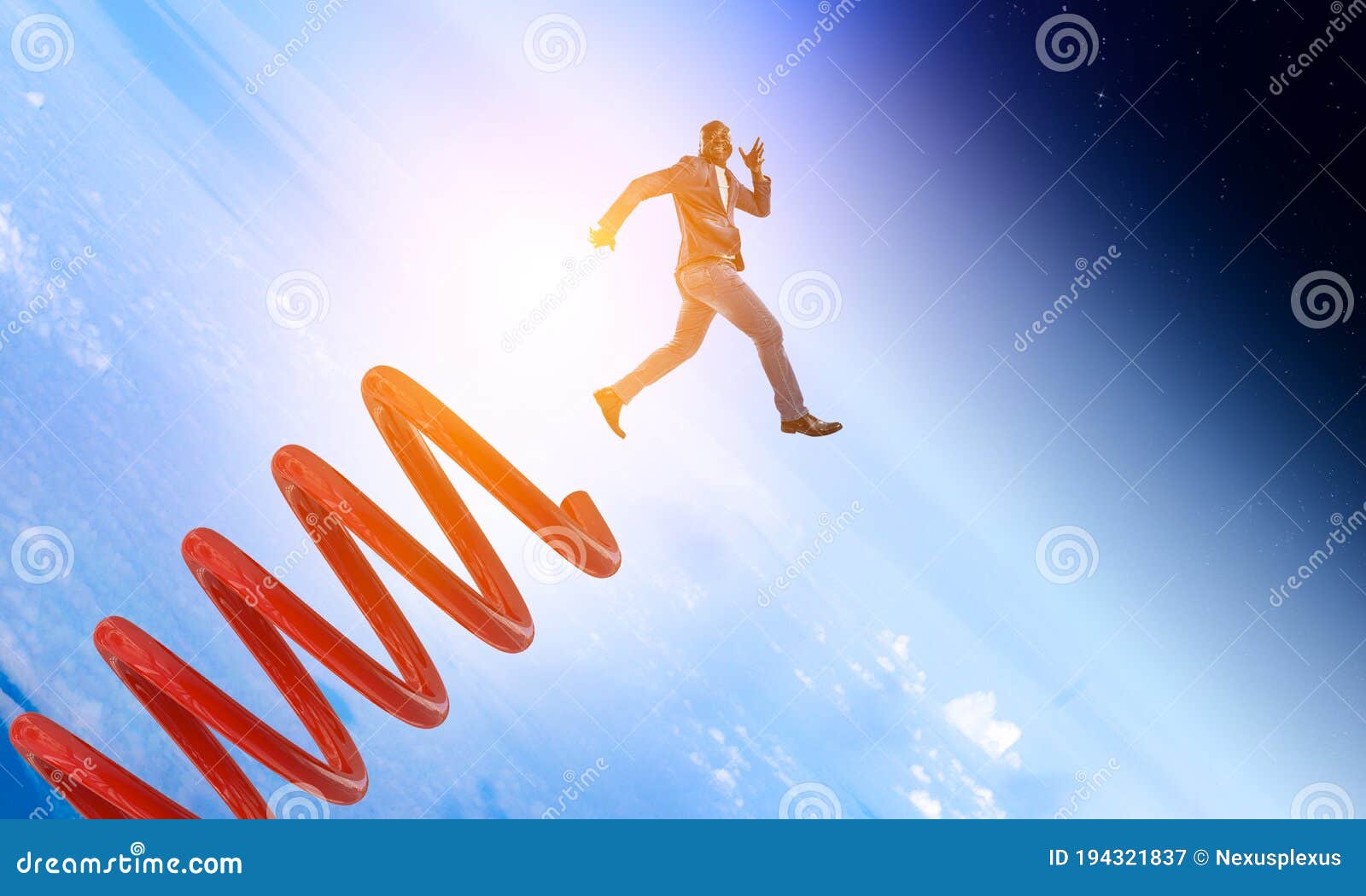 Businessman Jumping on Springboard . Mixed Media Stock Image - Image of ...