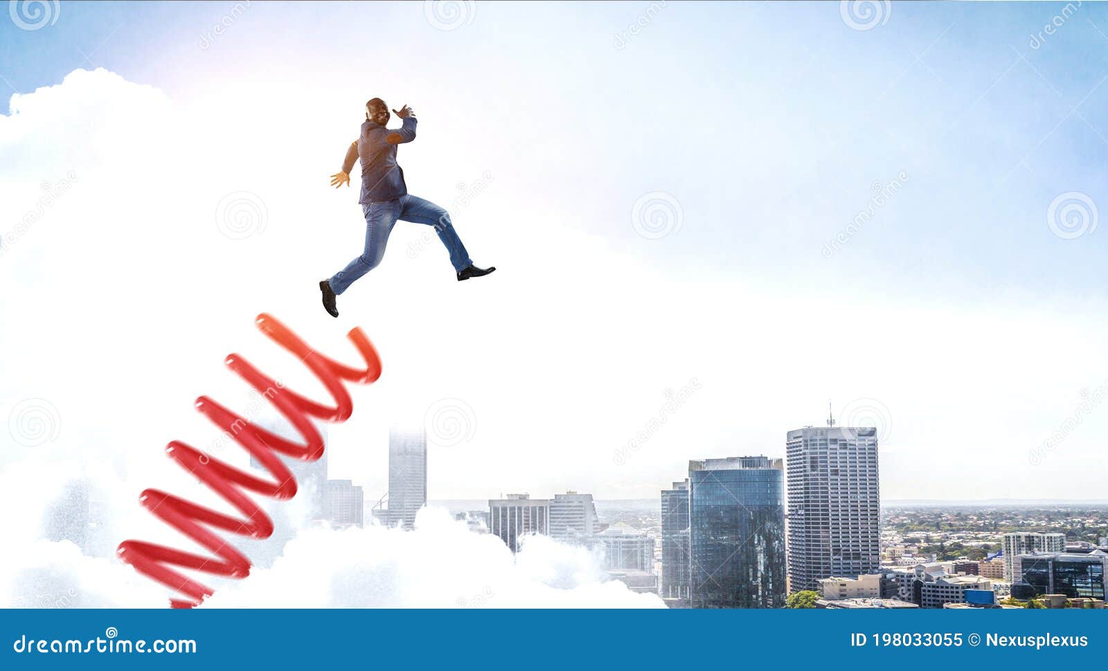 Businessman Jumping on Springboard . Mixed Media Stock Image - Image of ...