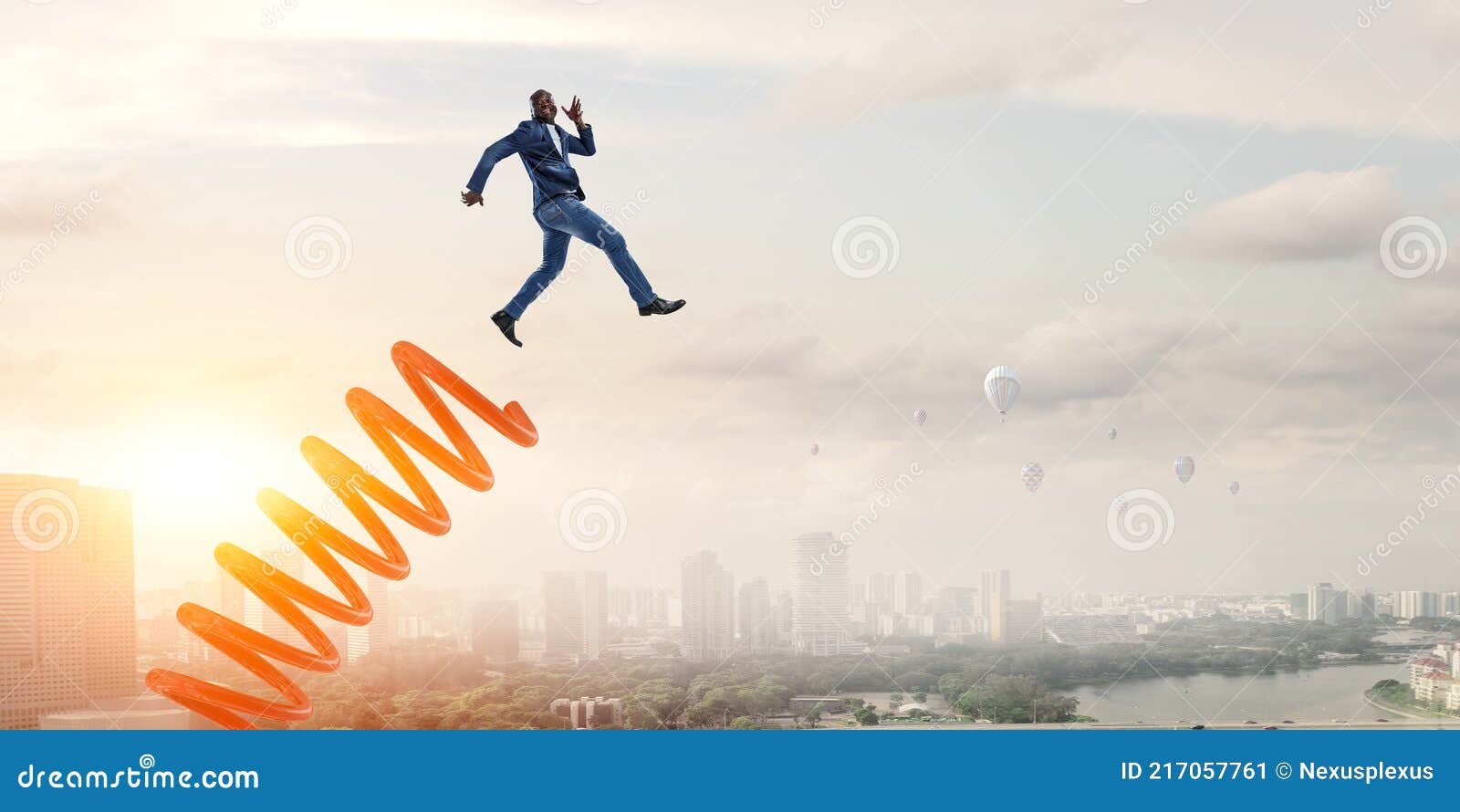 Businessman Jumping on Springboard . Mixed Media Stock Image - Image of ...