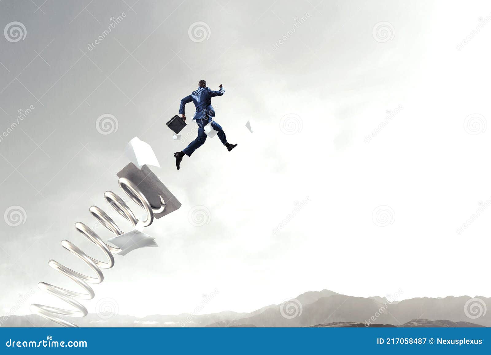 Businessman Jumping on Springboard . Mixed Media Stock Image - Image of ...