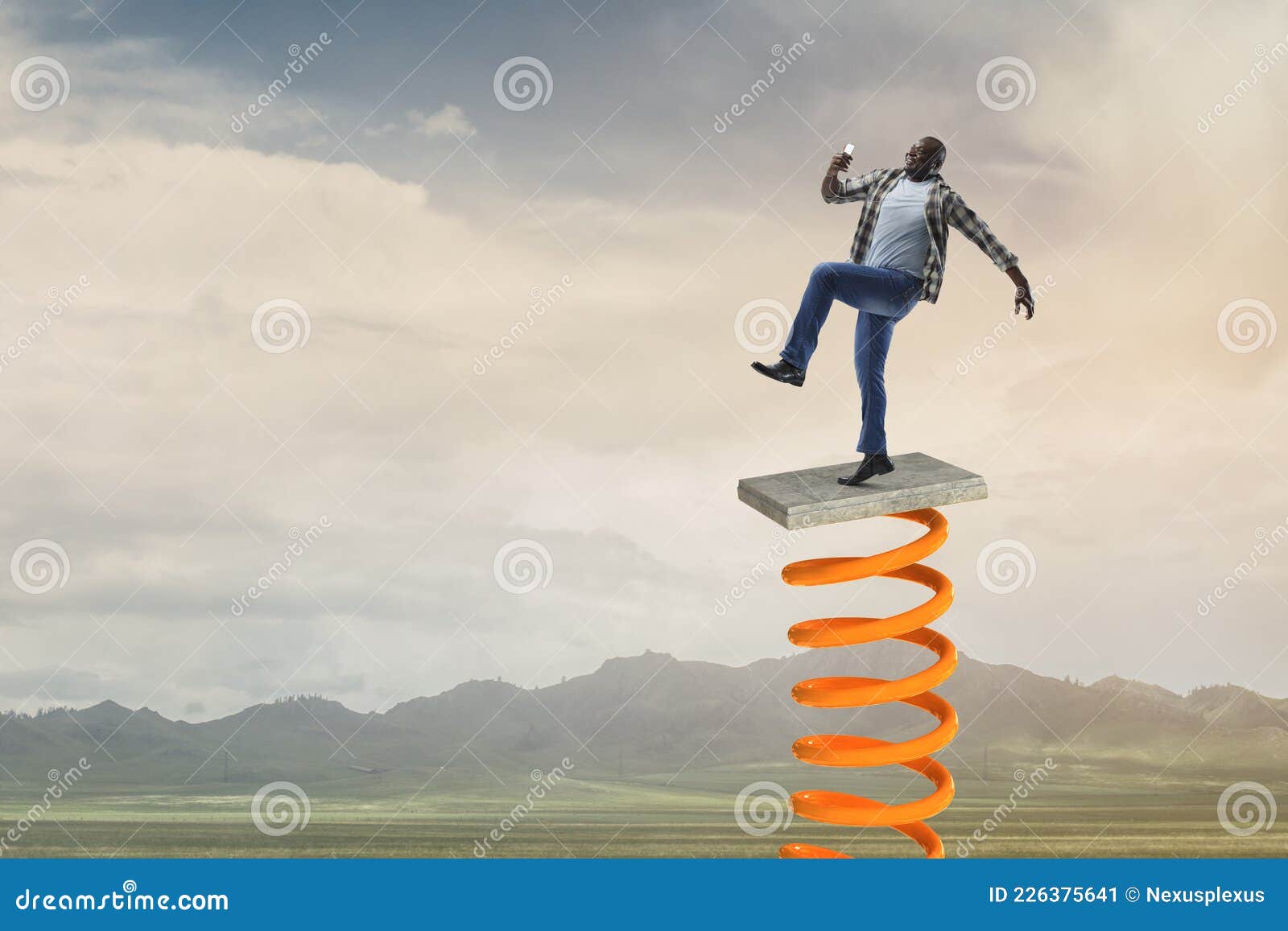 Businessman Jumping on Springboard . Mixed Media Stock Image - Image of ...