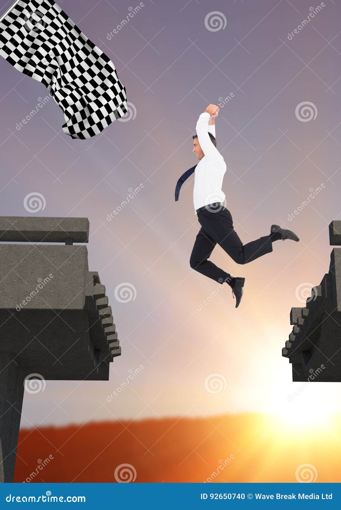 Businessman Jumping To Catch the Checker Flag Stock Photo - Image of ...