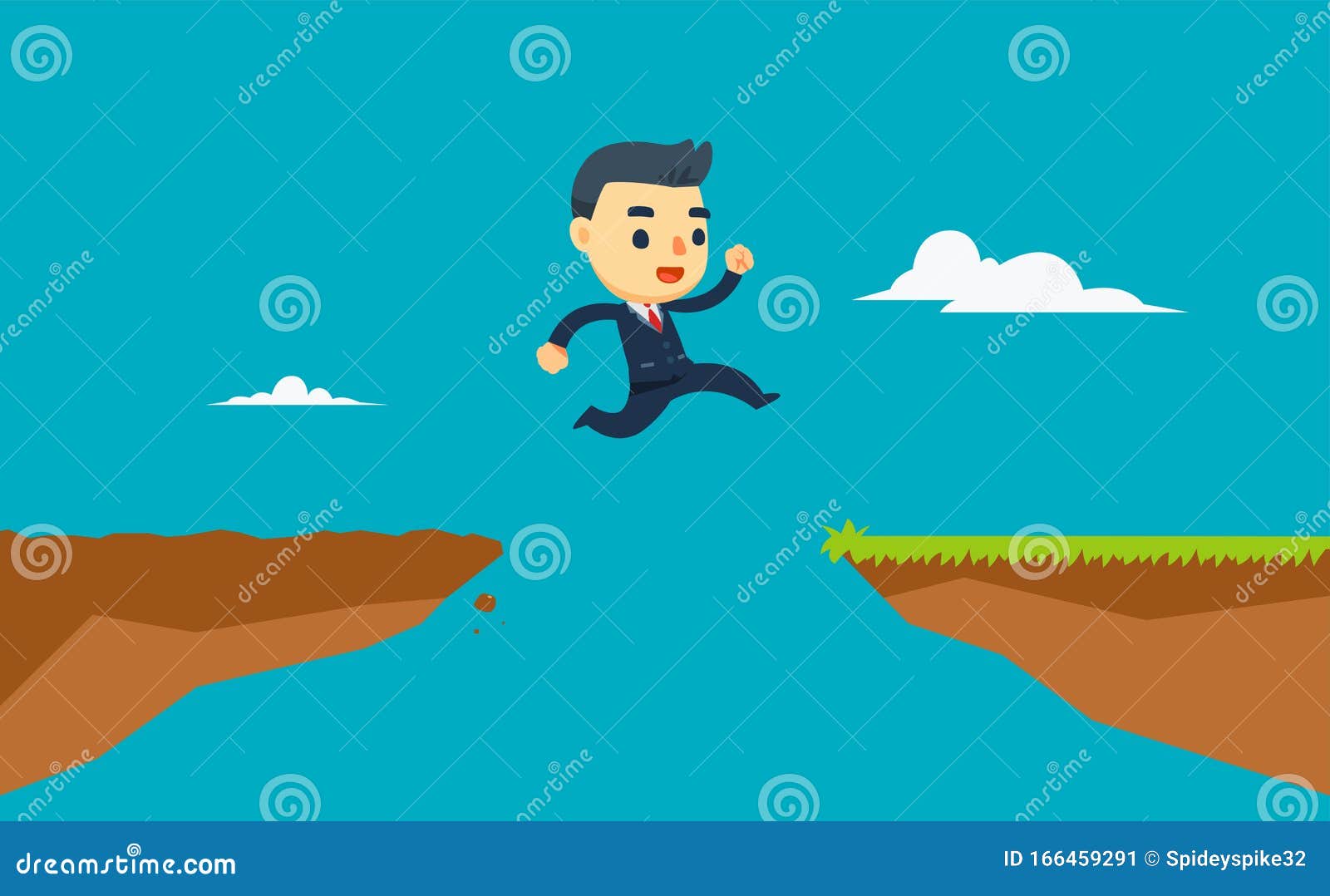 A Businessman is Jumping between Two Cliffs. Vector Illustration Stock ...