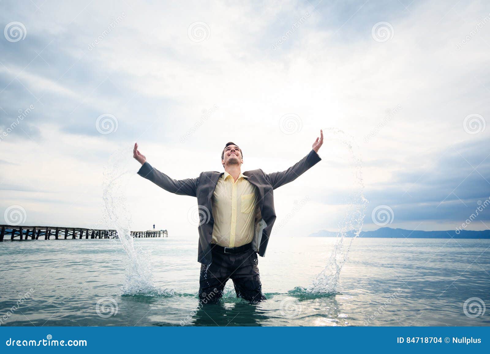 Businessman Knee-deep in Water Stock Photo - Image of white, splashing ...