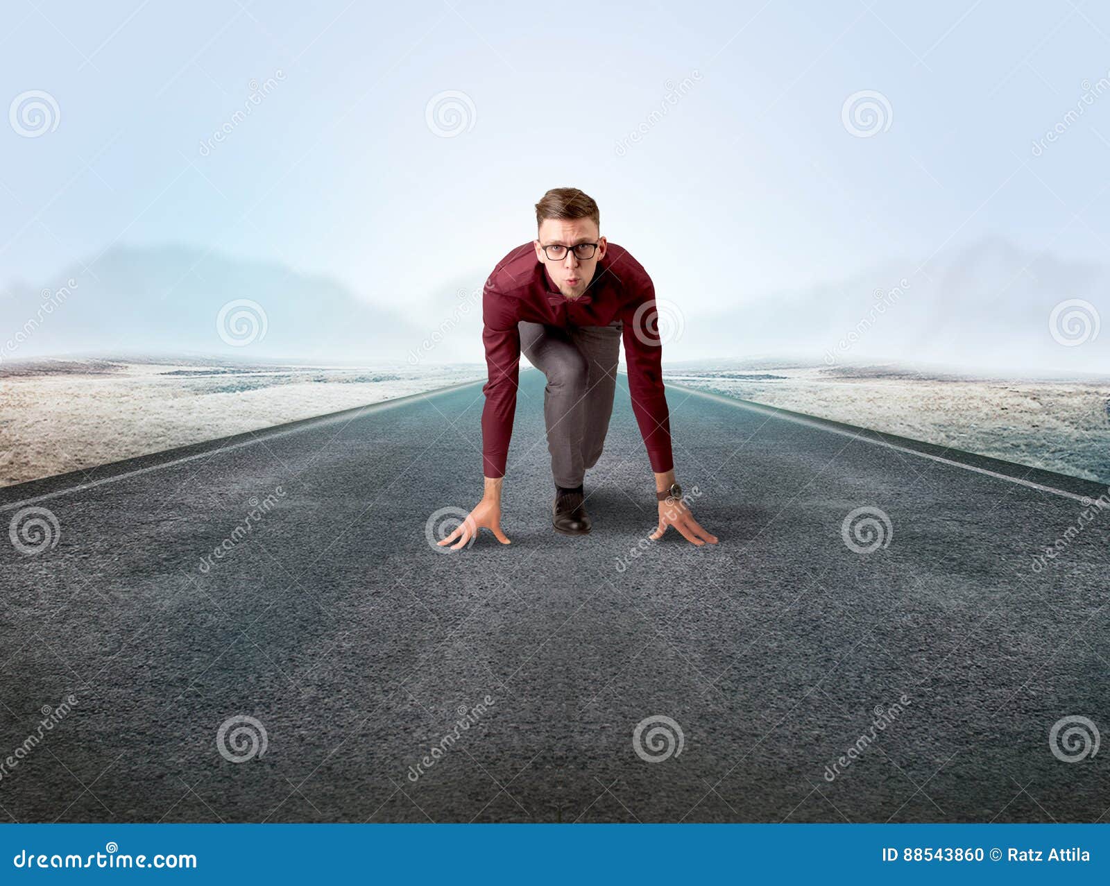 Businessman Kneeling in Ready Position Stock Photo - Image of path ...