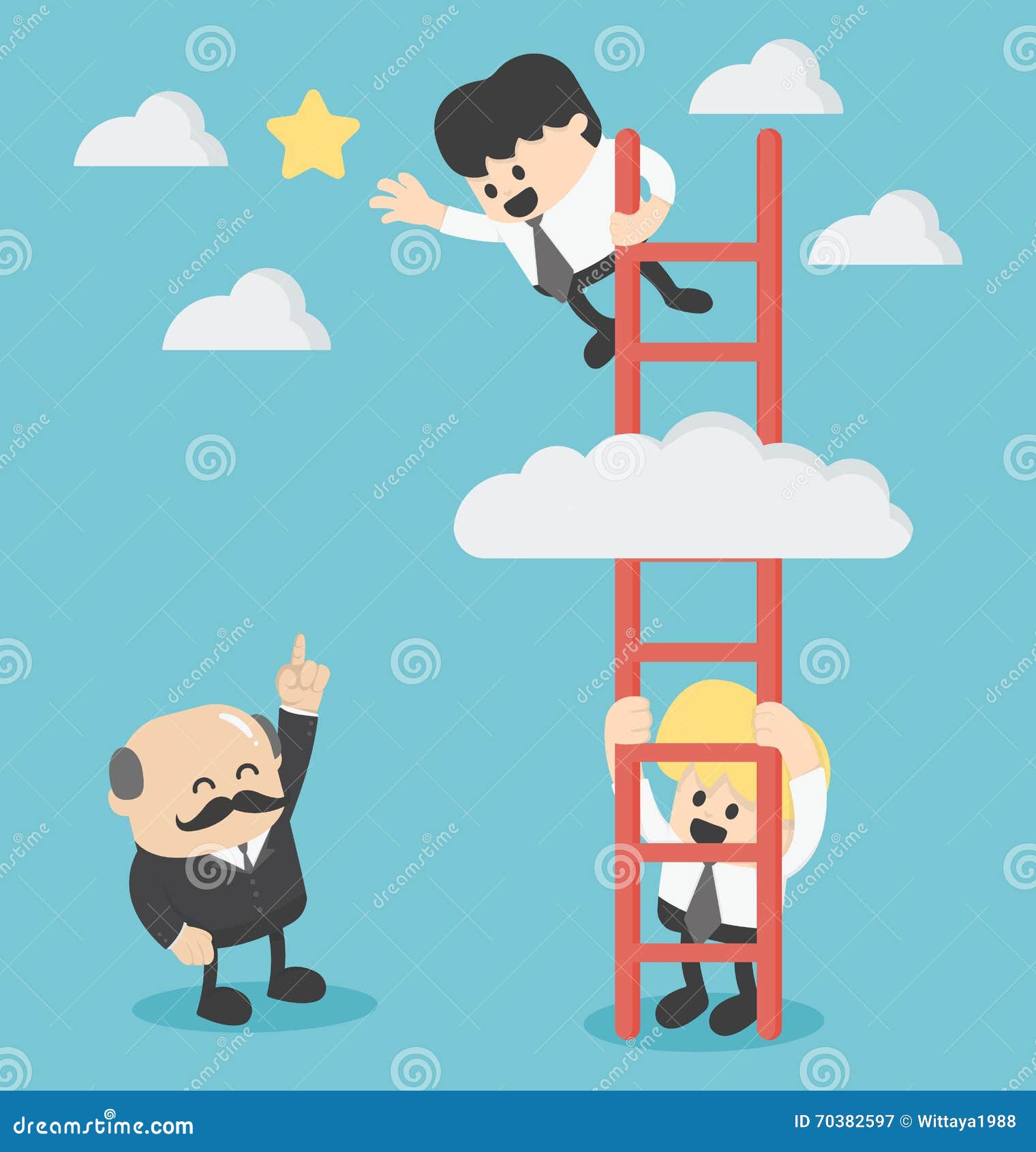 Businessman on a Ladder Grab the Star Stock Vector - Illustration of ...
