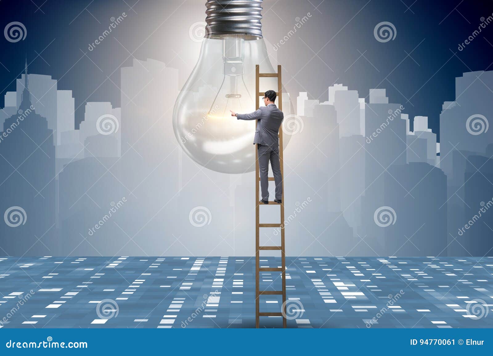 The Businessman on Ladder with Light Bulb Stock Image - Image of ...