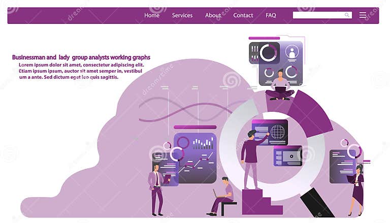 Businessman and Lady Group Analysts Working Graphs Illustration ...