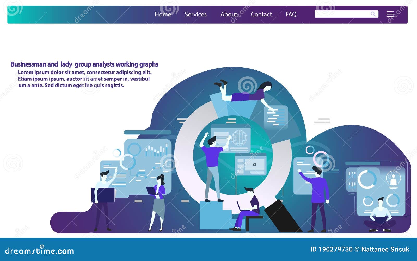 Businessman and Lady Group Analysts Working Graphs Illustration ...