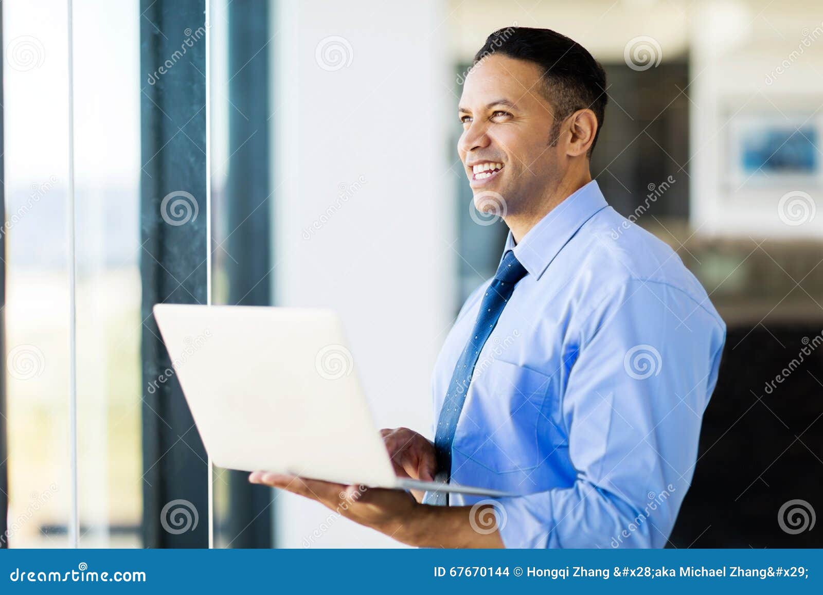 Businessman Laptop Computer Stock Photo - Image of holding, collar ...