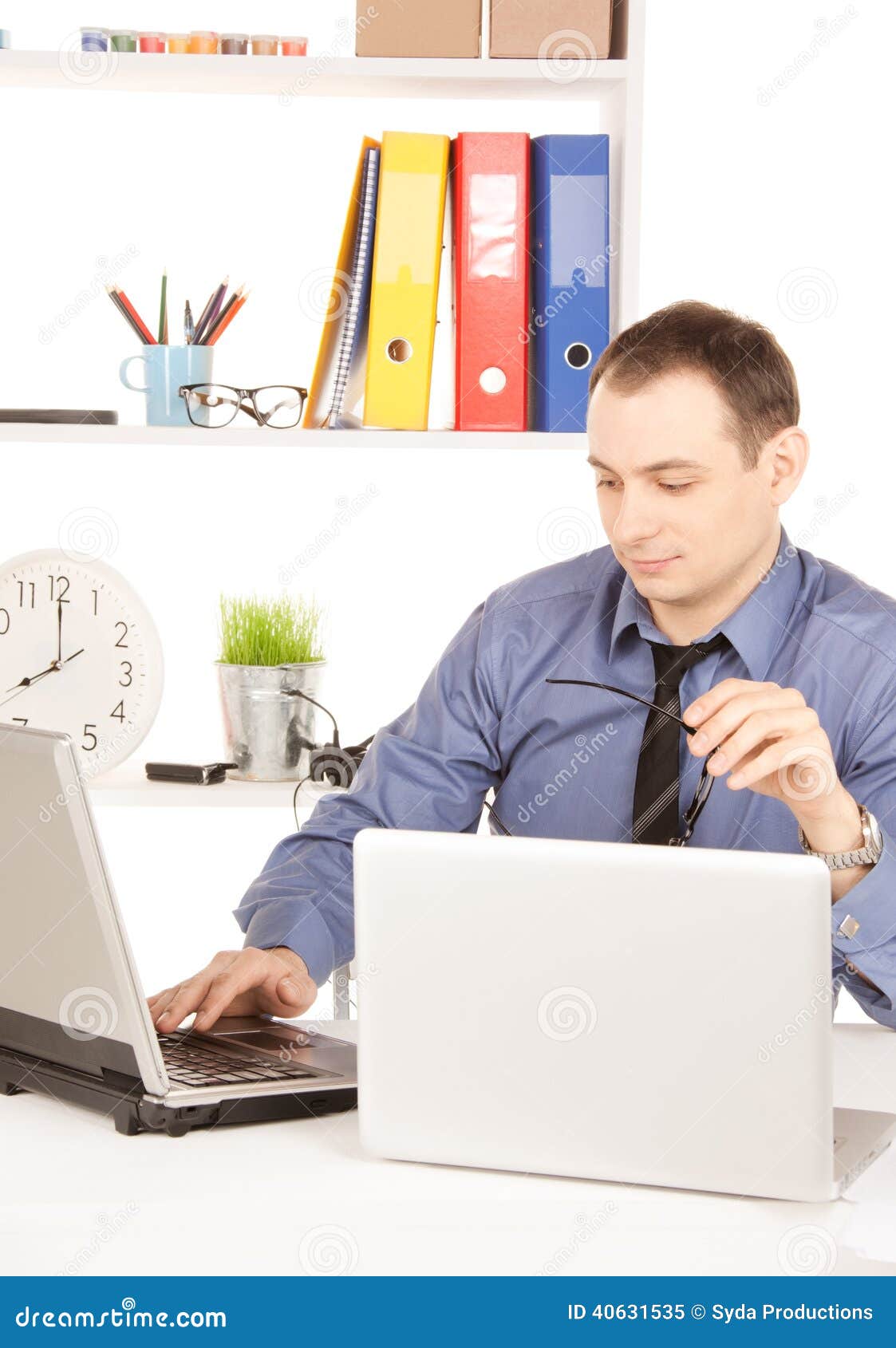 Businessman with Laptop Computer in Office Stock Image - Image of ...