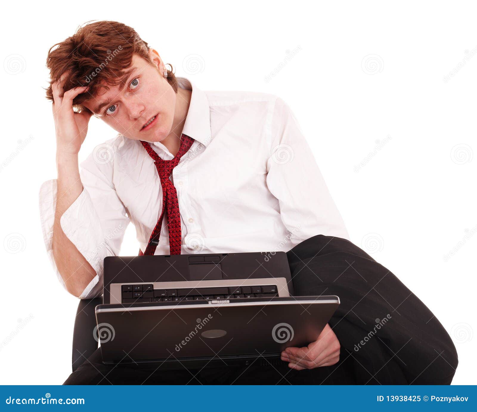 Businessman with Laptop in Crisis. Stock Image - Image of computer ...