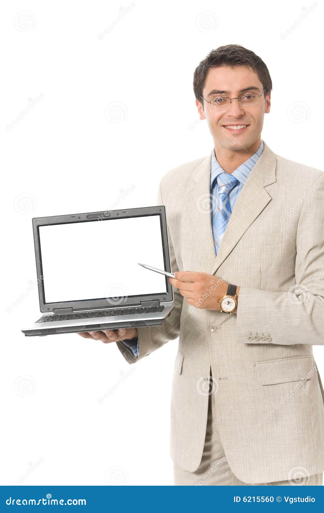 Businessman with Laptop, Isolated Stock Photo - Image of blank, copy ...