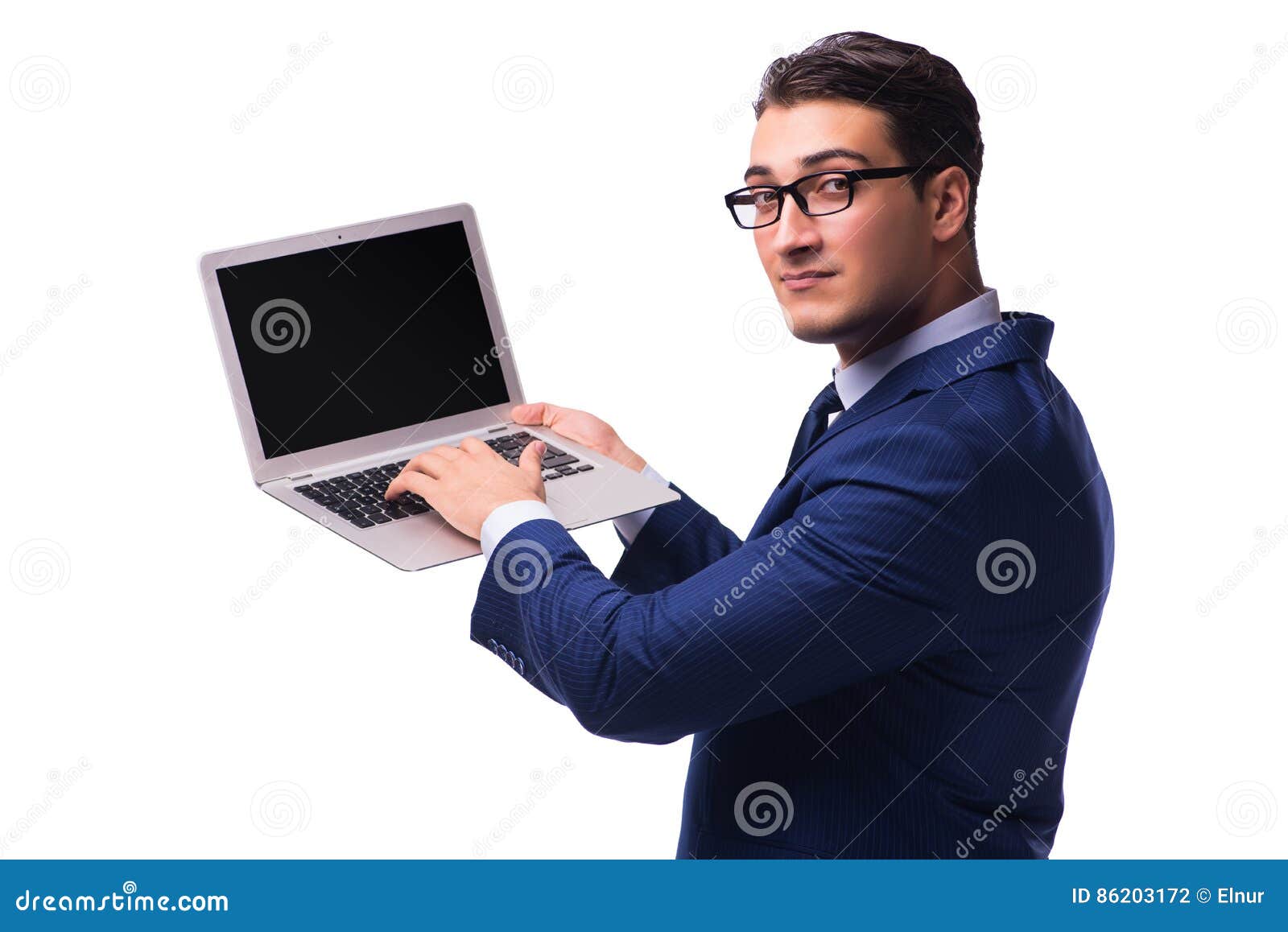 The Businessman with Laptop Isolated on White Stock Photo - Image of ...
