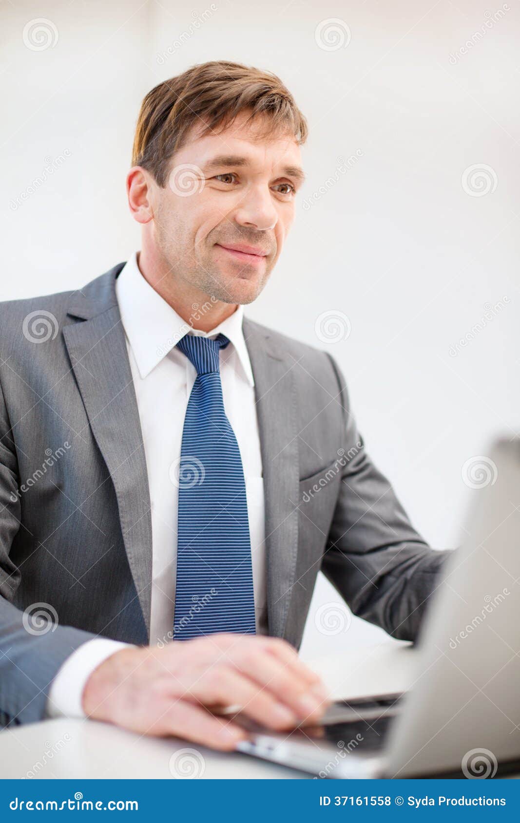 Businessman with Laptop in Office Stock Photo - Image of email, message ...