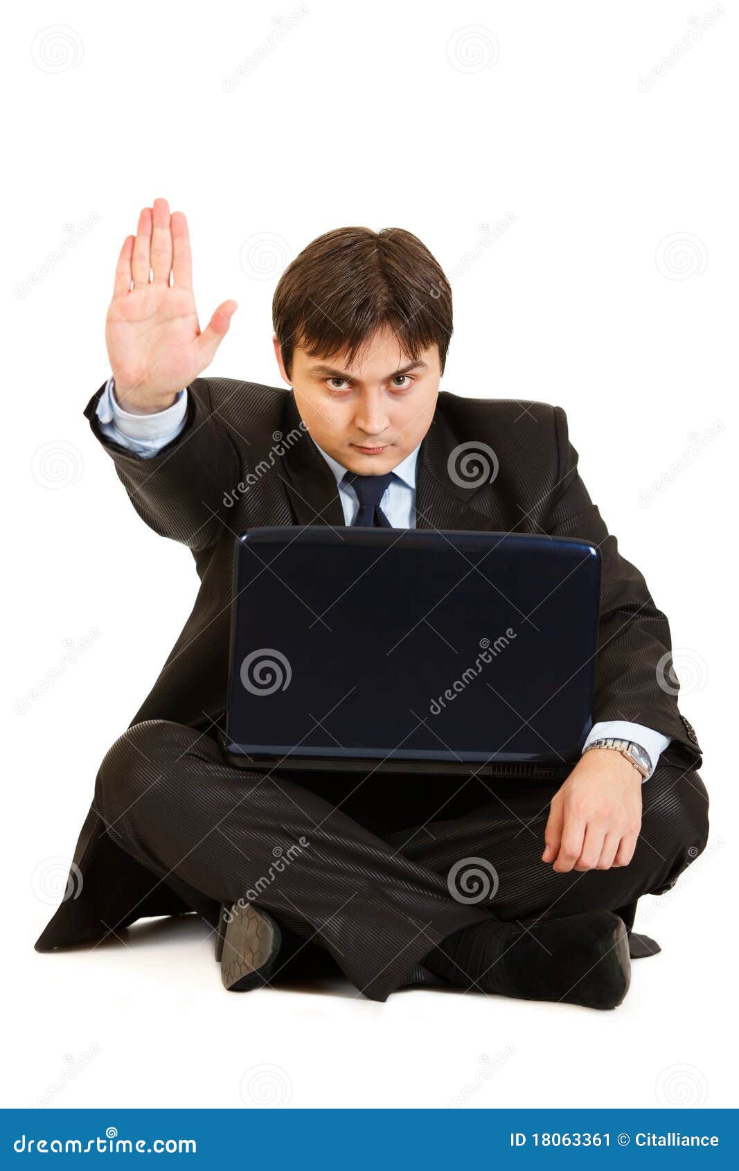 Businessman with Laptop Showing Stop Gesture Stock Image - Image of ...