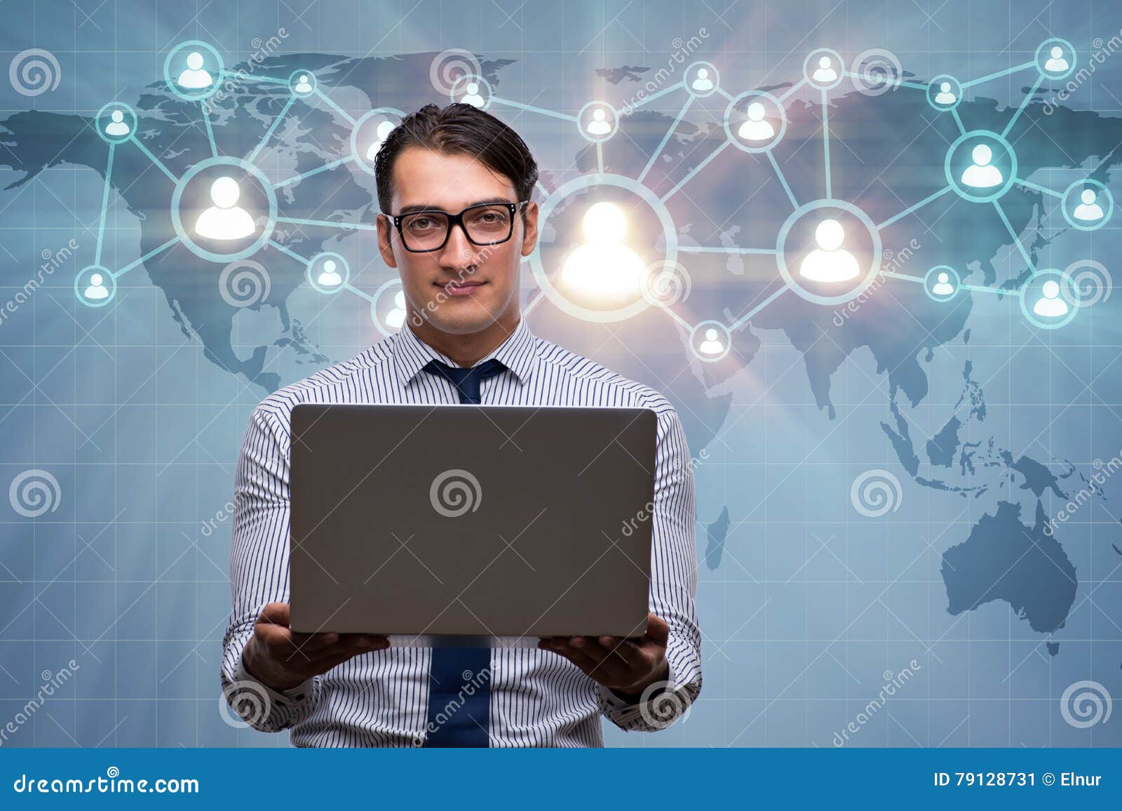 The Businessman with Laptop in Social Network Concept Stock ...