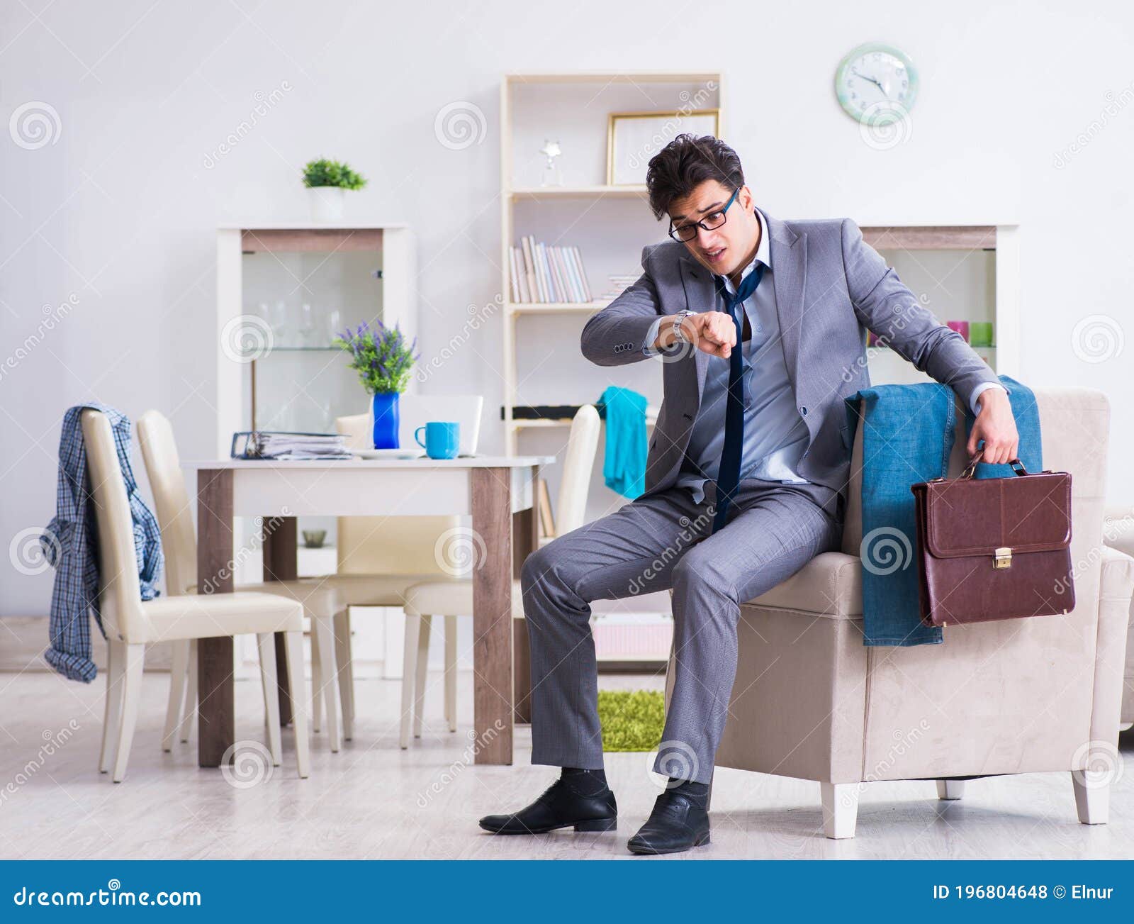 Businessman Late for Office Due To Oversleeping after Overnight Stock ...