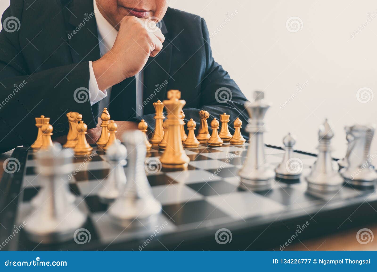 Businessman Leadership Playing Chess and Thinking Strategy Plan about ...
