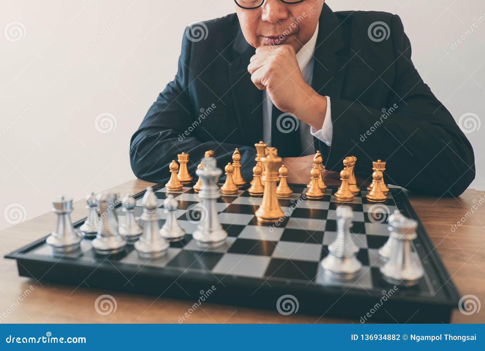 Businessman Leadership Playing Chess and Thinking Strategy Plan about ...