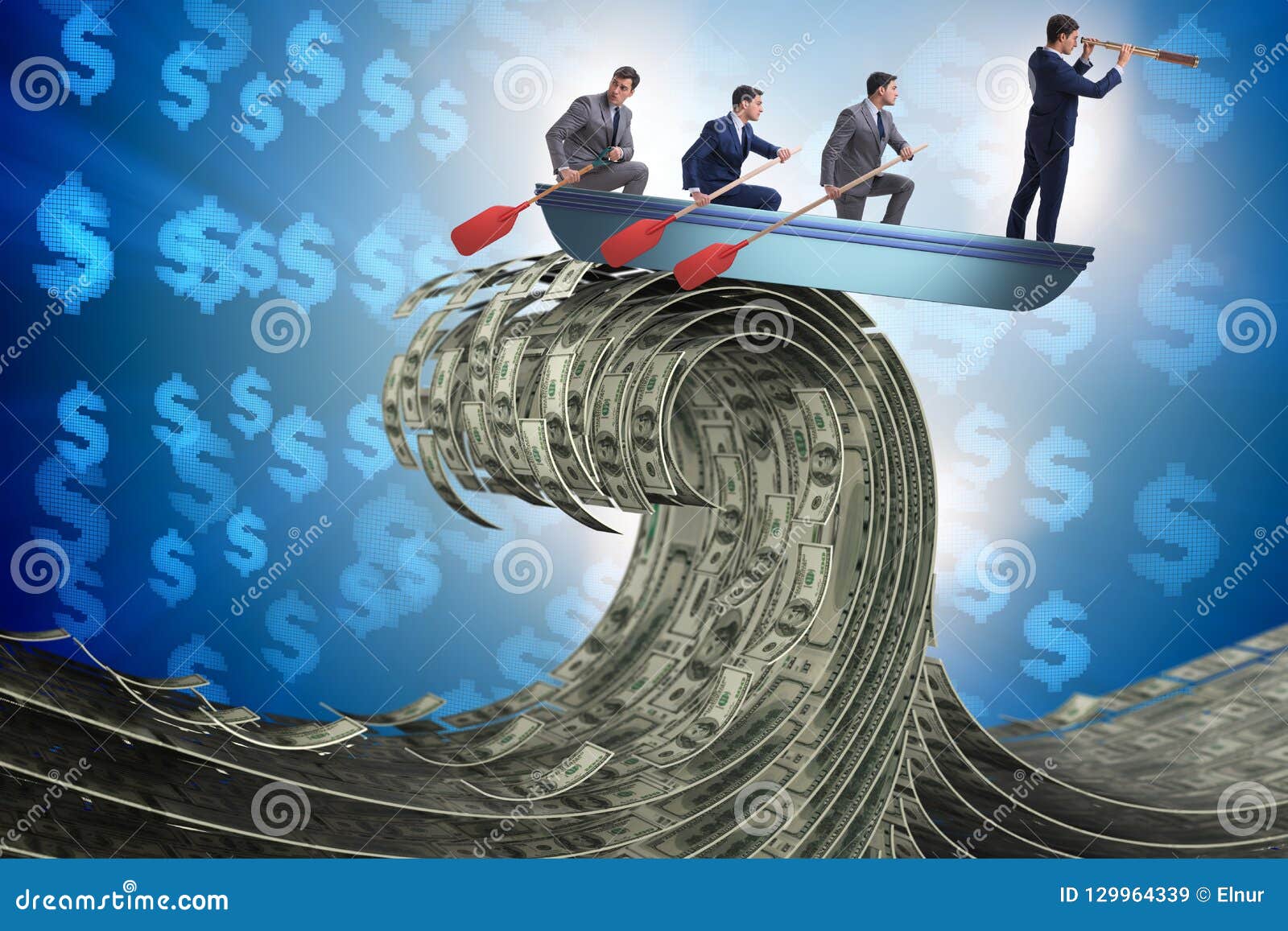 The Businessman Leading His Team through Wave of Dollars Stock ...