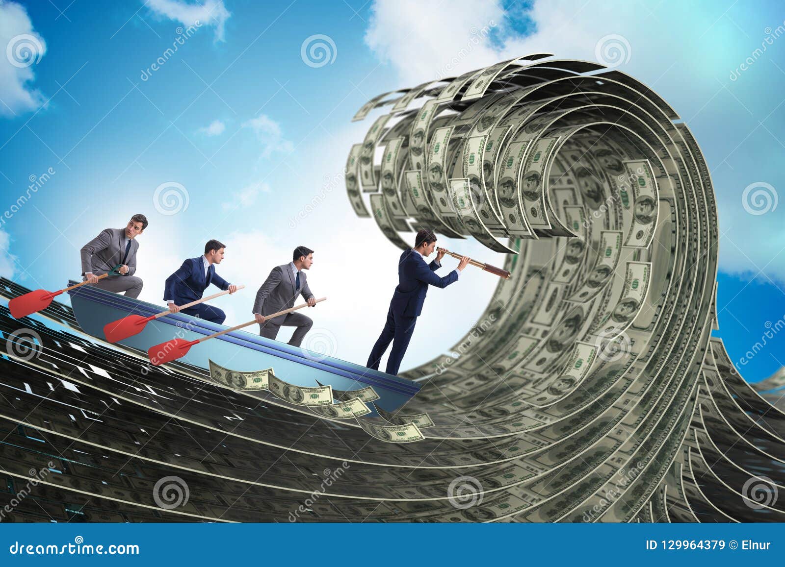 The Businessman Leading His Team through Wave of Dollars Stock Image ...