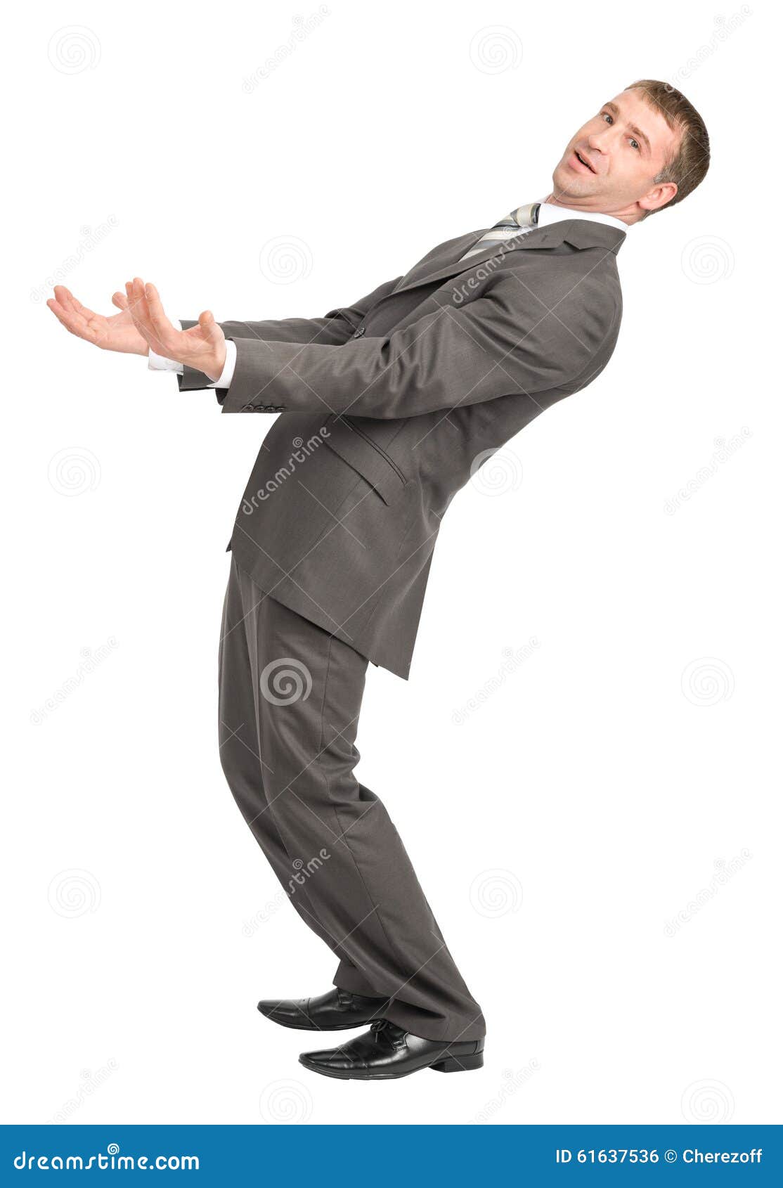 Businessman Leaned Back with Empty Hands on White Stock Photo - Image ...