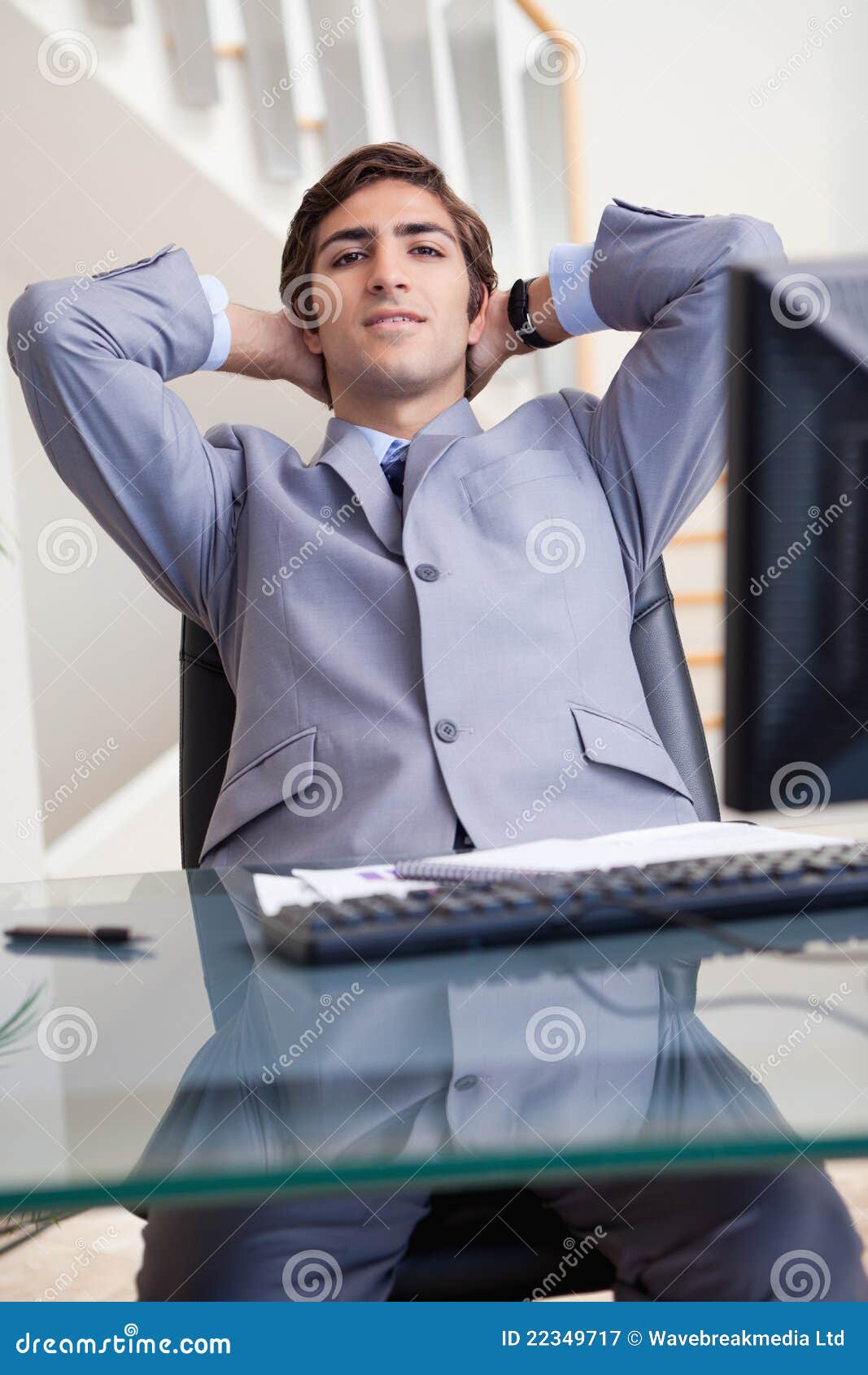 Businessman Leaning Back in His Office Stock Image - Image of keyboard ...
