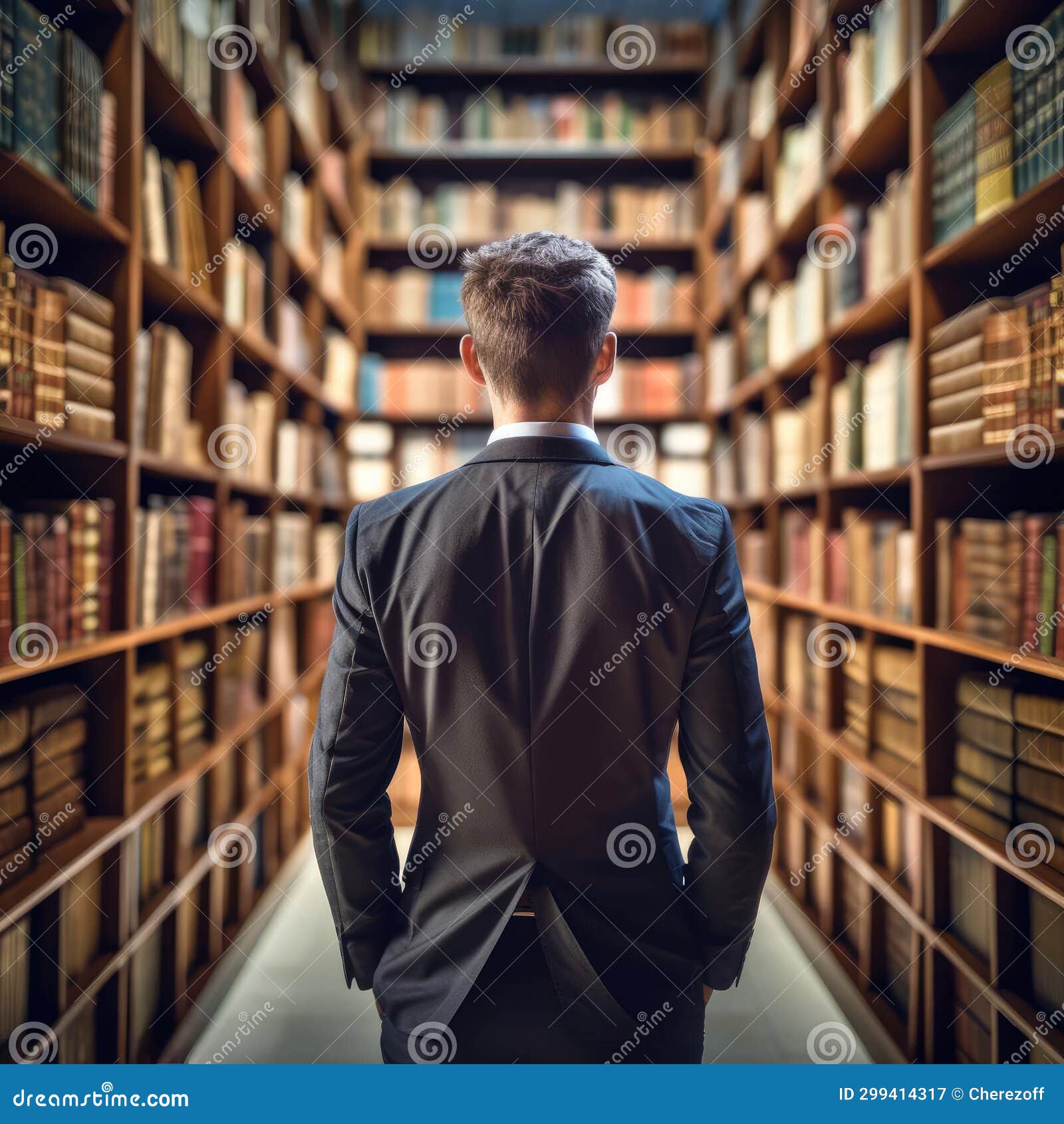 Businessman in the library stock illustration. Illustration of distance ...