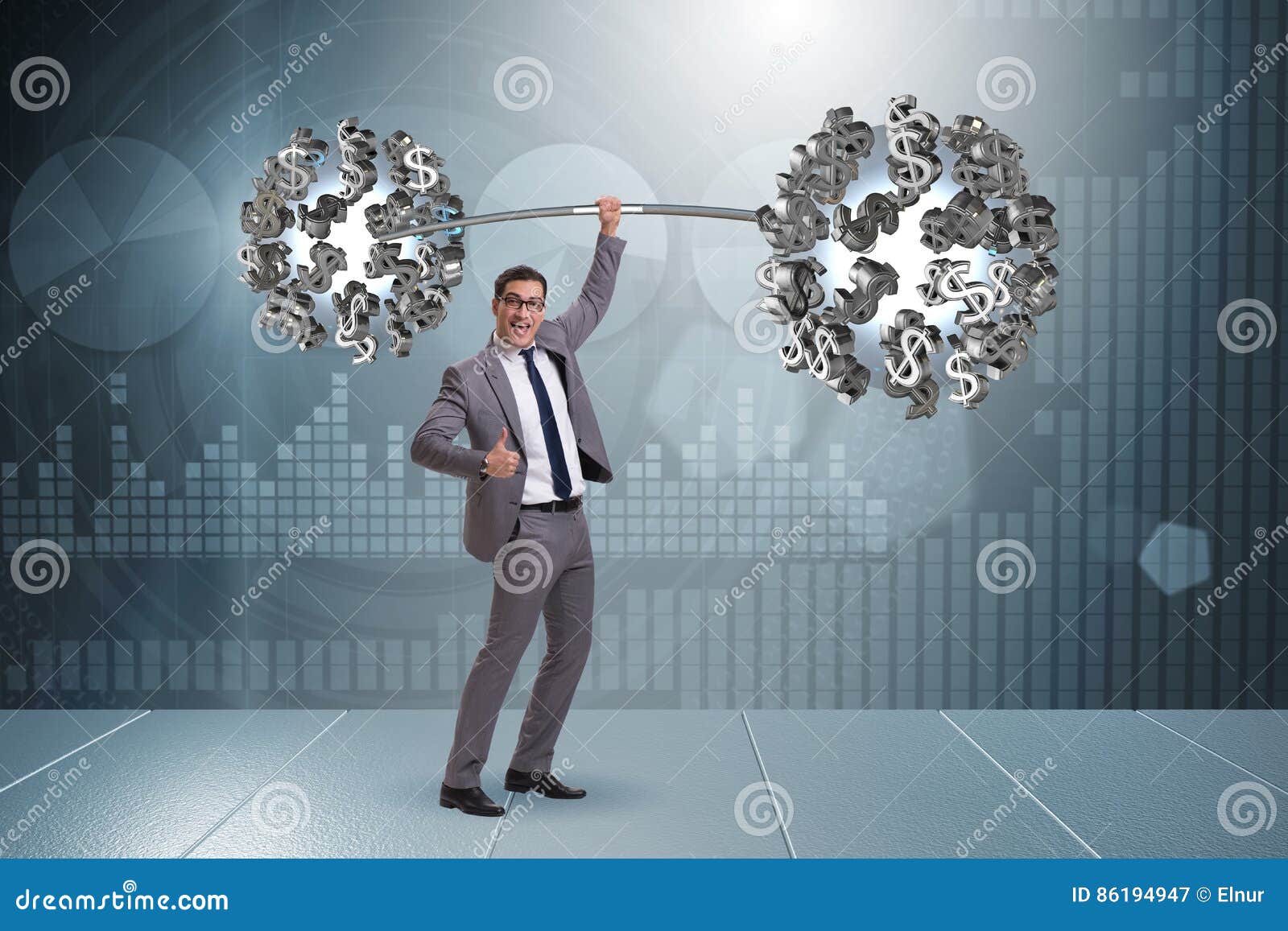 The Businessman Lifting Barbell with Dollars Stock Image - Image of ...