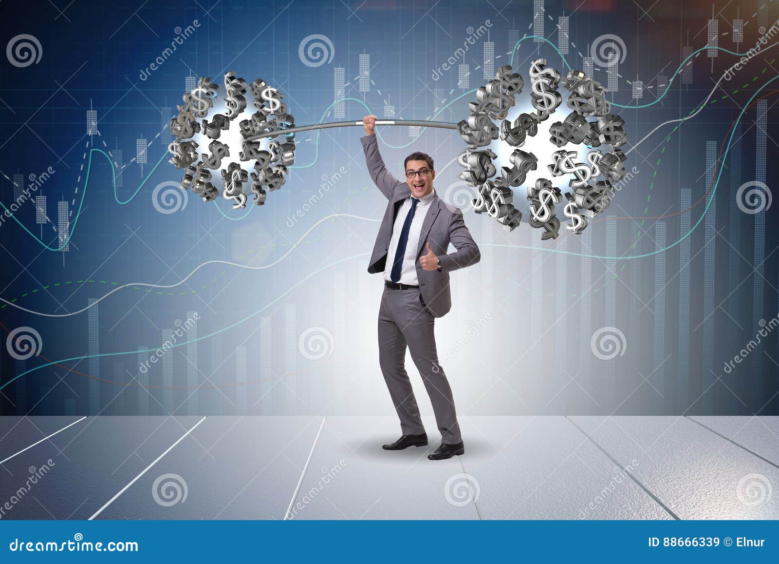 The Businessman Lifting Barbell with Dollars Stock Image - Image of ...