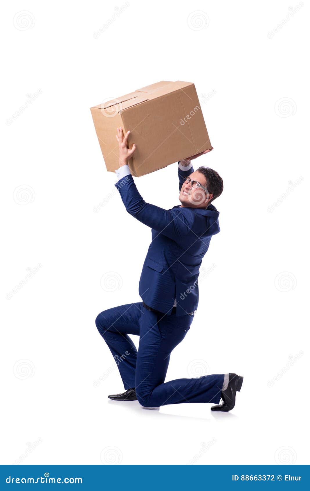 The Businessman Lifting Box Isolated on White Stock Photo - Image of ...