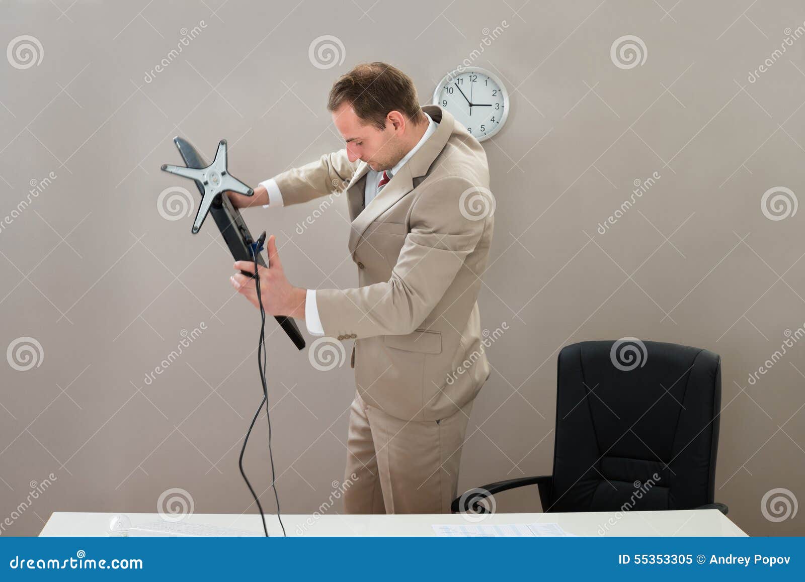 Businessman Lifting Desktop Computer Stock Image - Image of caucasian ...