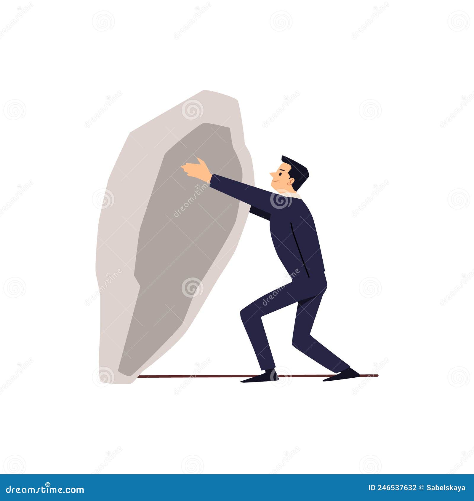 Businessman Lifting Heavy Stone Flat Cartoon Vector Illustration ...