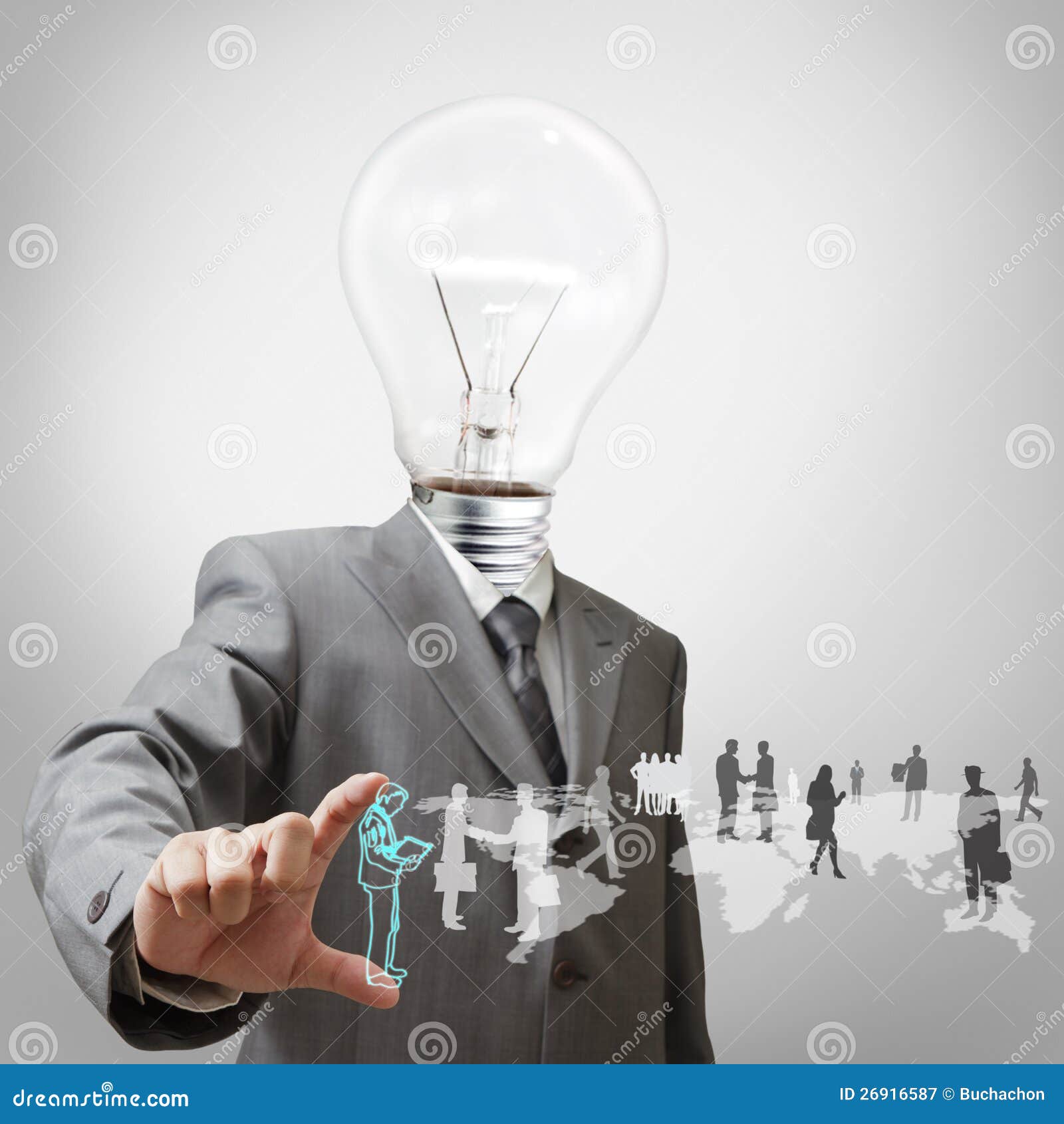 Businessman with Light Bulb Head and Employees Stock Image - Image of ...