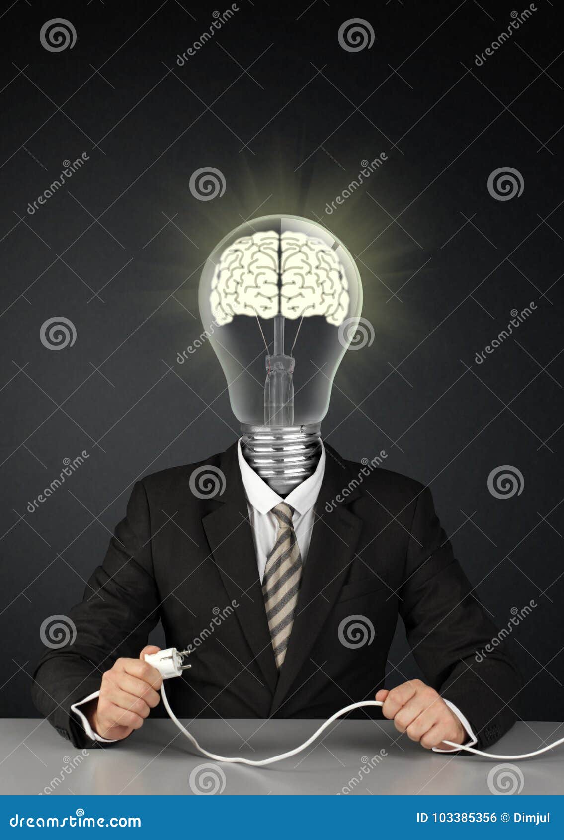 Businessman with Light Bulb Head and Plug, Switch Brain Creative Stock ...