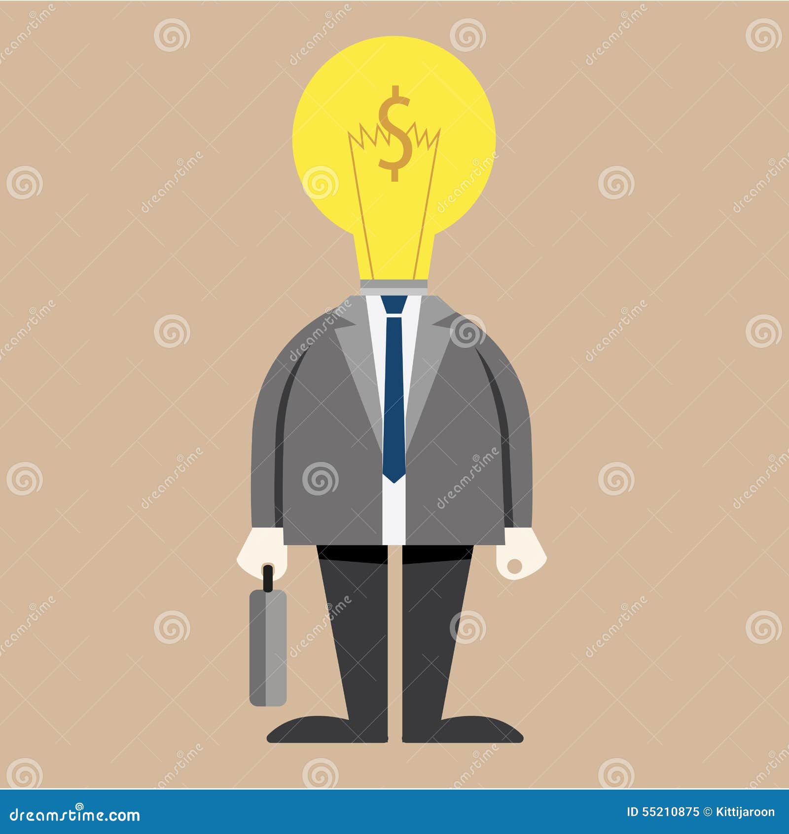 Businessman Light Bulb on Head in Suit Stock Vector - Illustration of ...