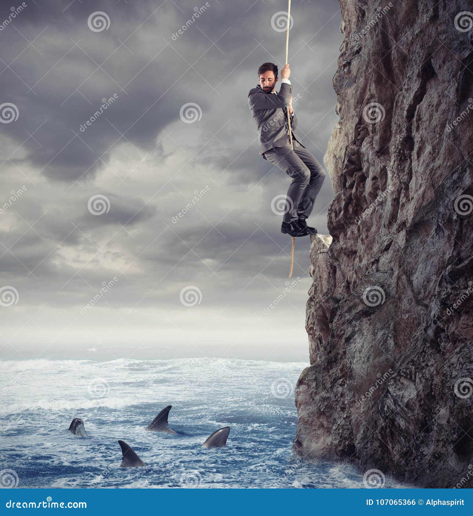 Businessman is Likely To Fall into the Sea with Sharks. Concept of ...