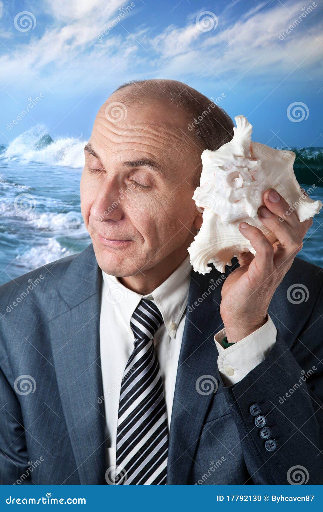 Businessman Listening To the Shell Stock Photo - Image of businessman ...