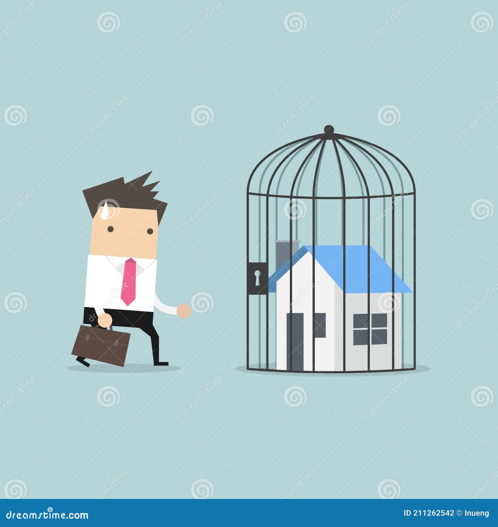 Businessman with Locked House Inside the Cage, Home Foreclosure. Stock ...