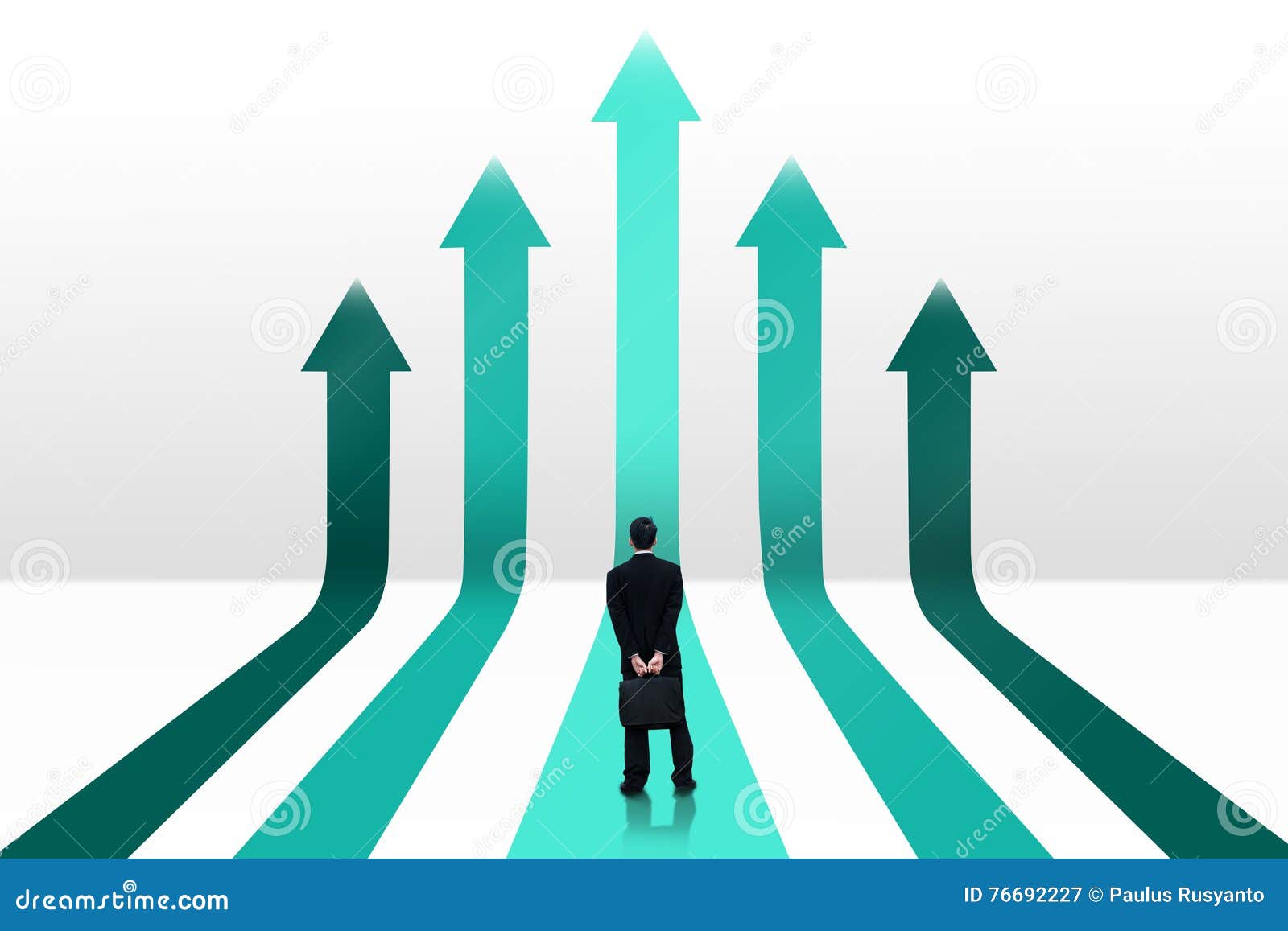 Businessman Looking Arrows Pointing Up Stock Illustration ...