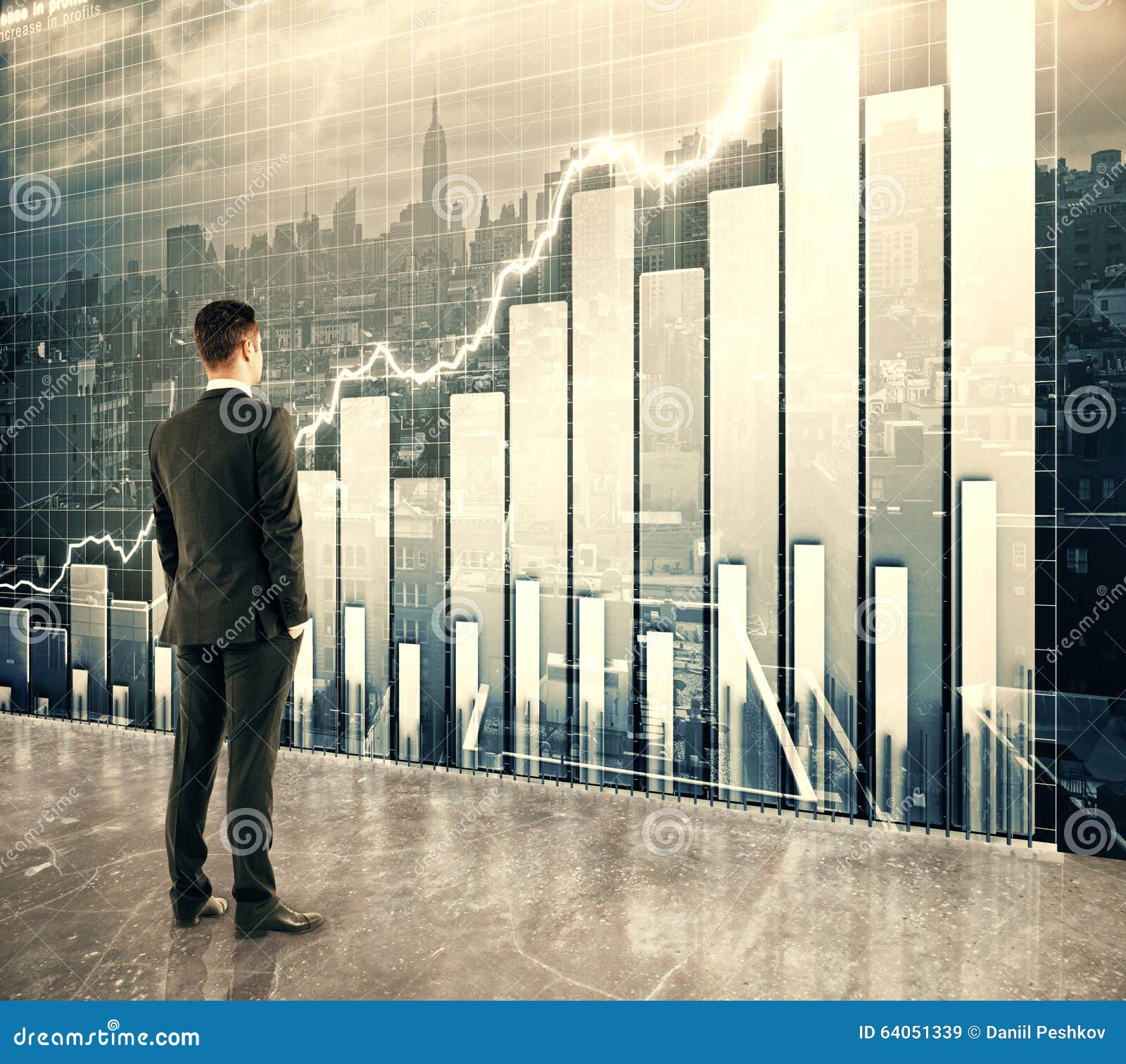 Businessman Looking at Big Screen with Business Graph Stock Image ...