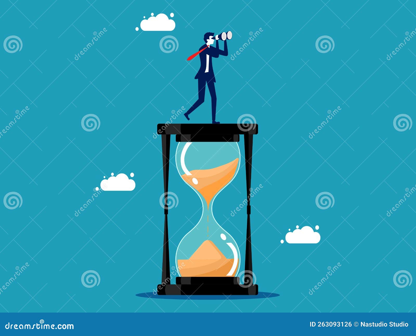 Businessman Looking through Binoculars on Hourglass. Vector Stock ... Businessman Looking through Binoculars on Hourglass. Vector Stock ...