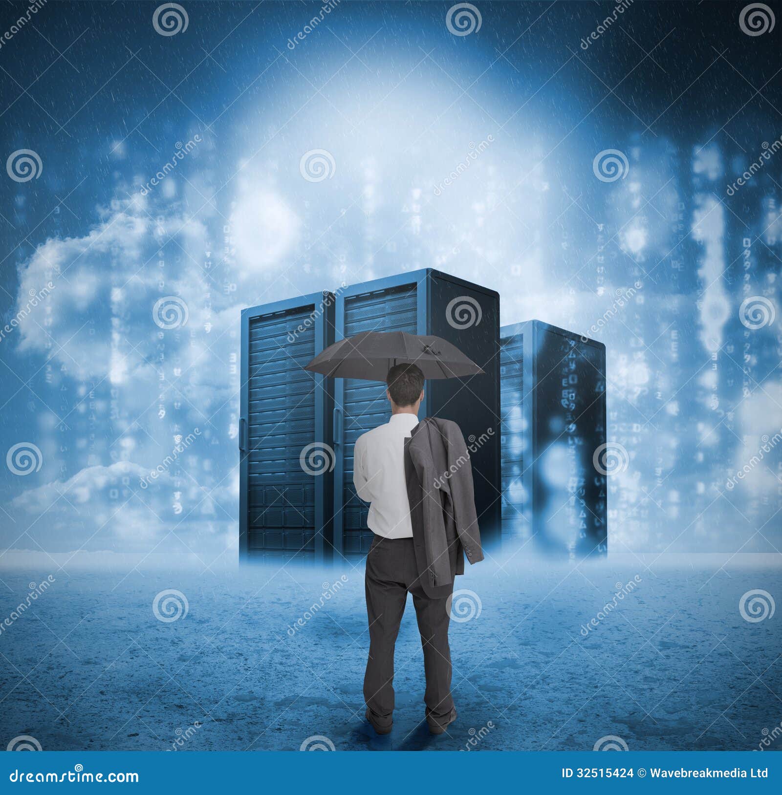 Businessman Looking at Blue Servers Stock Illustration - Illustration ...
