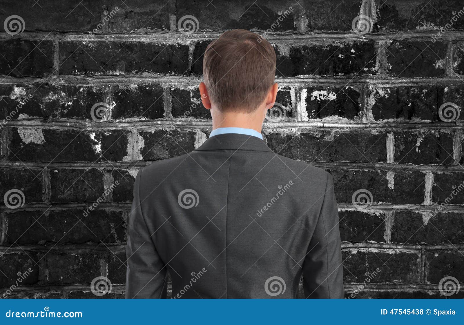 Businessman Looking at Brick Wall Stock Photo - Image of obstacle, look ...