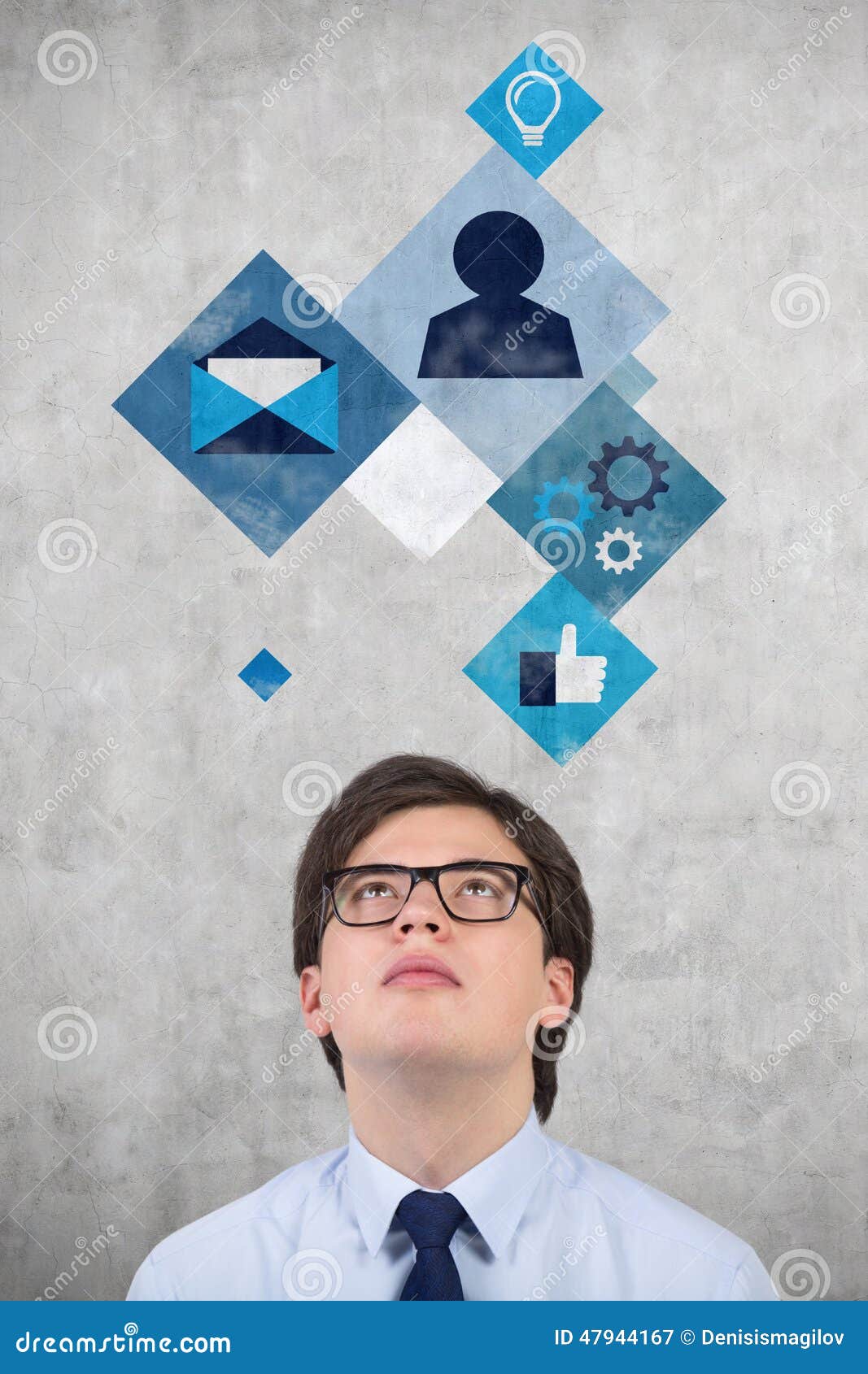 Businessman Looking at Business Icons Stock Image - Image of confident ...