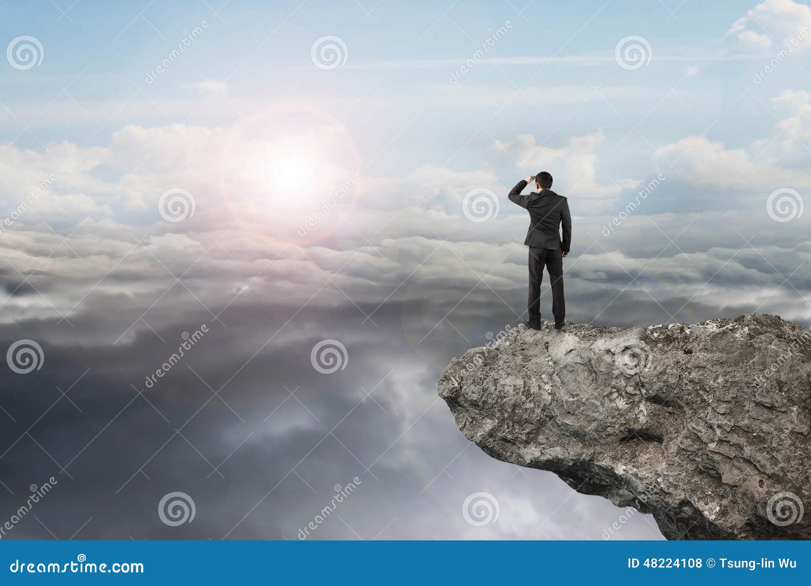Businessman Looking on Cliff with Natural Sky Daylight Cloudscape Stock ...