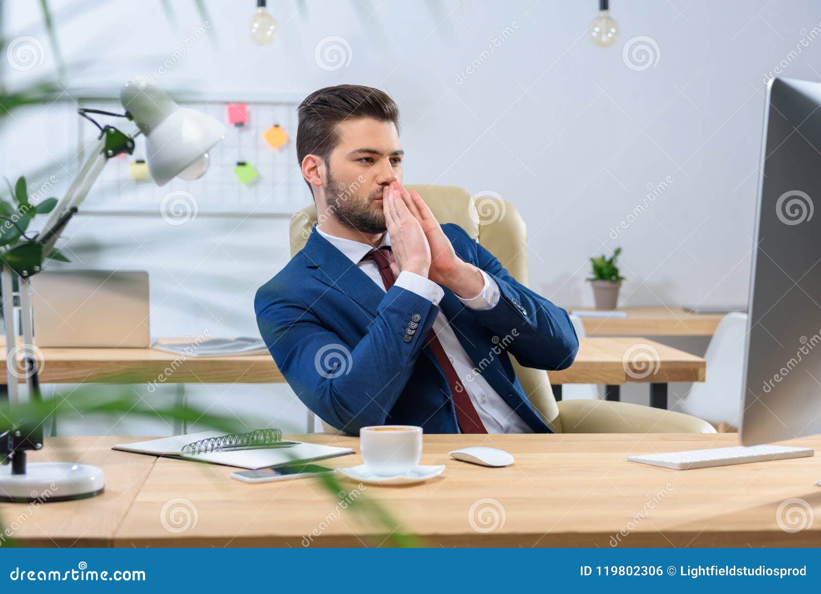 Businessman Looking at Computer and Showing Stock Photo - Image of ...