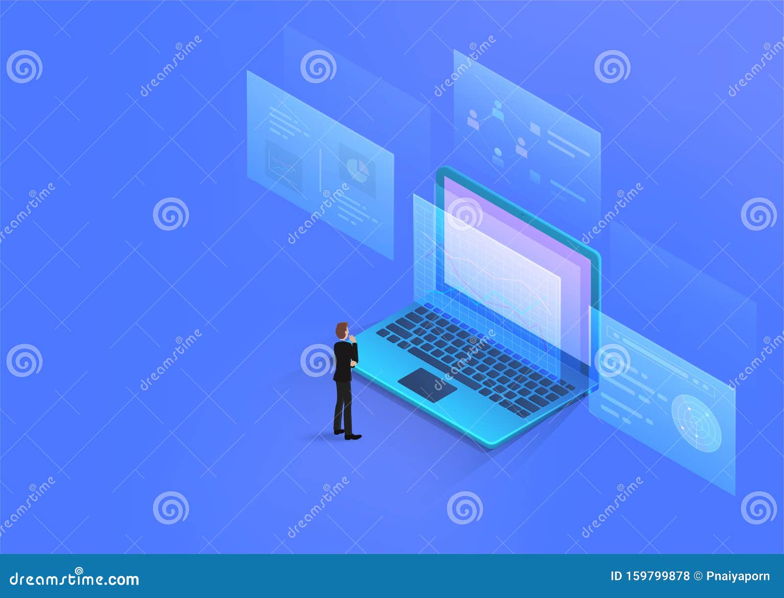 Businessman Analyse Data on Labtop. Stock Illustration - Illustration ...