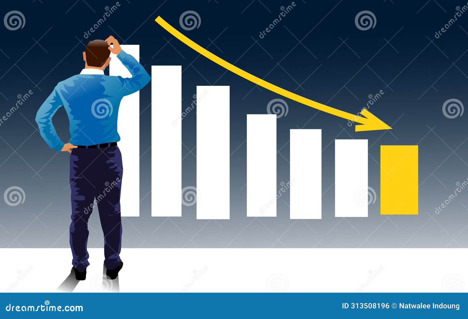 Businessman Looking at a Declining Info Graph Stock Illustration ...